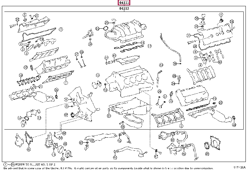 Коп-кт прокладок двигателя 0411138290 04111-38291 (номер toyota 0411138291)