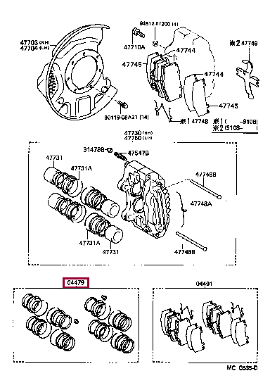 CYLINDER KIT, DISC BRAKE, FRONT 04479-60020 (номер toyota 0447960020)