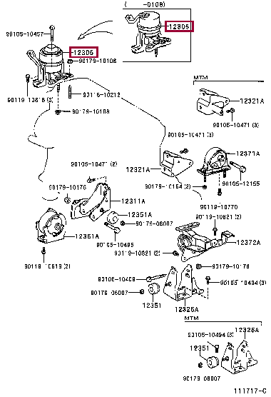 INSULATOR SUB-ASSY, ENGINE MOUNTING, RH 12305-28060 (номер toyota ...