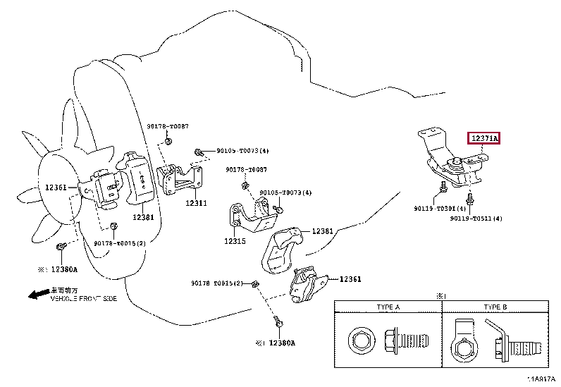 INSULATOR, ENGINE MOUNTING, REAR 12371-0L220 (номер toyota 123710L220)