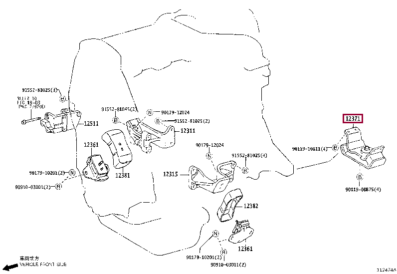 INSULATOR, ENGINE MOUNTING, REAR NO.1 12371-54200 (номер toyota 1237154200)