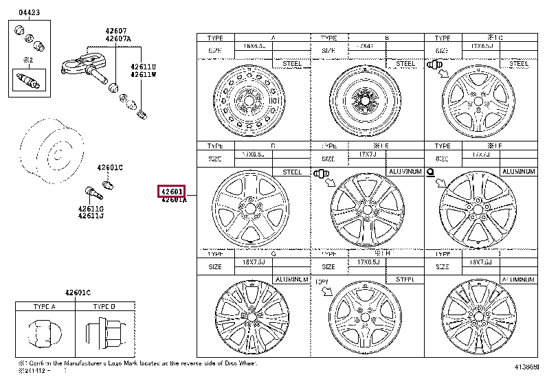 WHEEL, DISC (FOR SPARE) 42611-42420 (номер toyota 4261142420)
