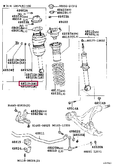 CYLINDER ASSY, PNEUMATIC, FRONT LH W/SHOCK ABSORBER 48010-50140 (номер ...