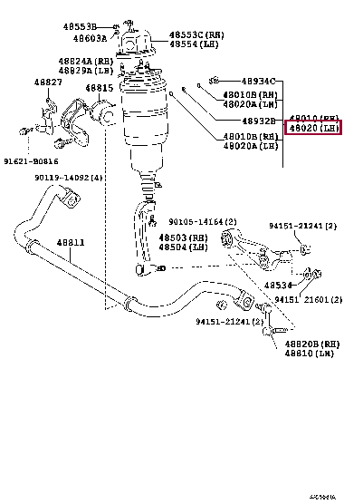 Амортизатор передний левый 48020-50341 (номер toyota 4802050341)