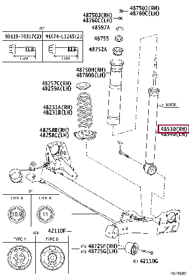 ABSORBER ASSY, SHOCK, REAR LH 48530-0DE00 (номер toyota 485300DE00)