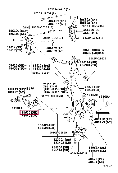 Рычаг передний нижний правый 48620-50081 (номер toyota 4862050081)