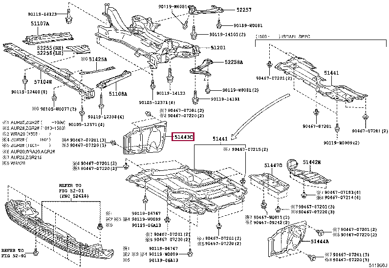 COVER, ENGINE UNDER, REAR RH 51443-02050 (номер toyota 5144302050)