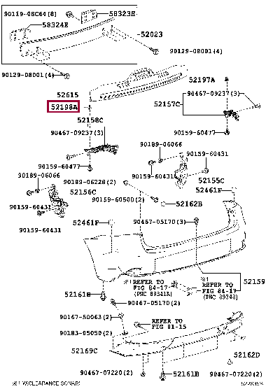 BRACKET, REAR BUMPER SEAL, LH 52198-53020 (номер toyota 5219853020)