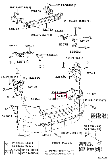 PAD, REAR BUMPER, LH 52462-05010 (номер toyota 5246205010)