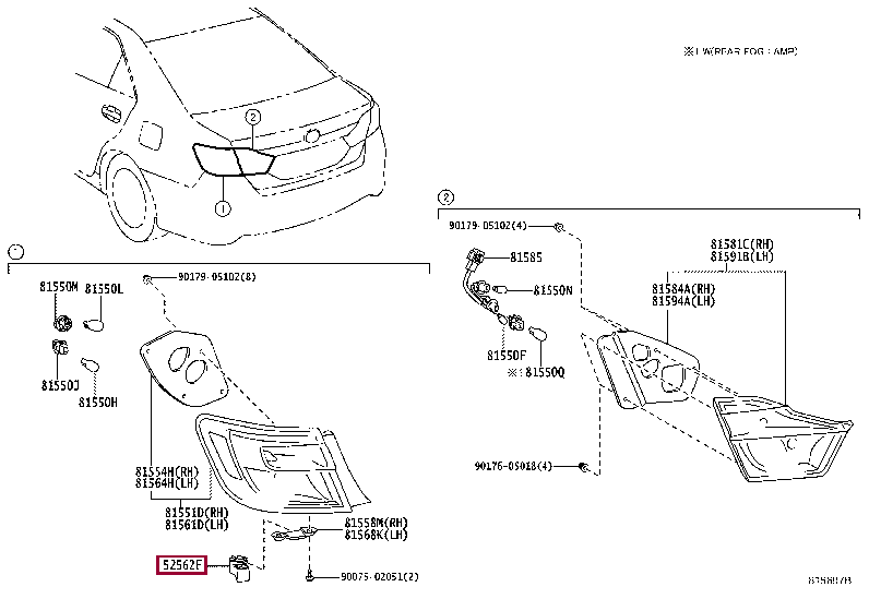 Направляющая заднего фонаря 52562-33040 (номер toyota 5256233040)
