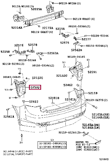 SEAL, REAR BUMPER SIDE, LH 52592-05020 (номер toyota 5259205020)
