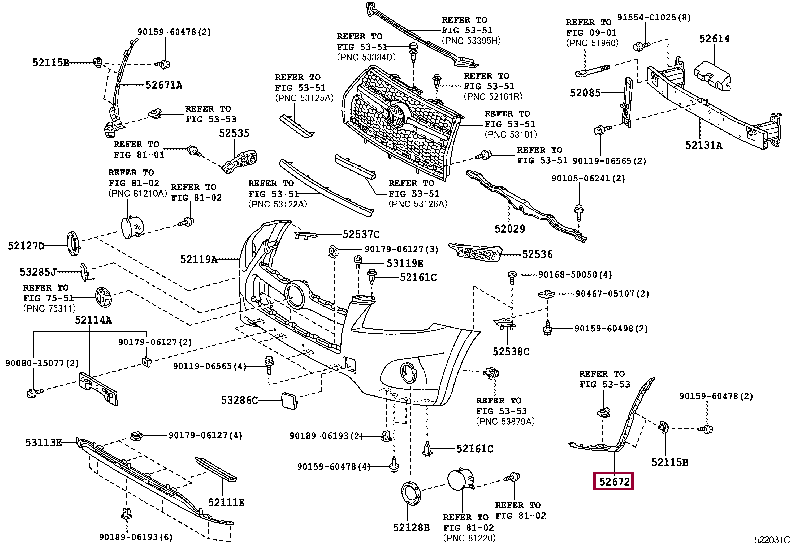 Накладка переднего бампера левая 52672-42020 (номер toyota 5267242020)