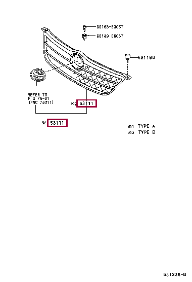 GRILLE, RADIATOR 53111-1A903 (номер toyota 531111A903)