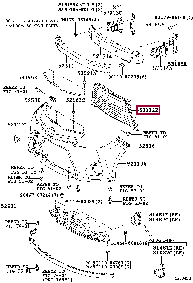 GRILLE, RADIATOR, LOWER NO.1 53112-0D250 (номер toyota 531120D250)