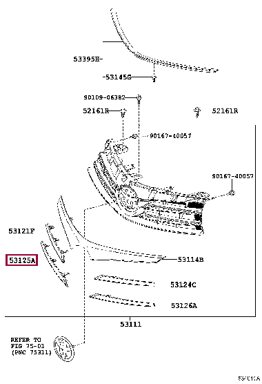 MOULDING, RADIATOR GRILLE, CENTER RH 53125-02040 (номер toyota 5312502040)