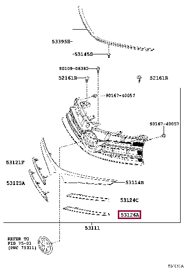 MOULDING, RADIATOR GRILLE, CENTER LH 53126-02060 (номер toyota 5312602060)