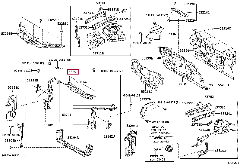 SUPPORT SUB-ASSY, RADIATOR 53201-06262 (номер toyota 5320106262)
