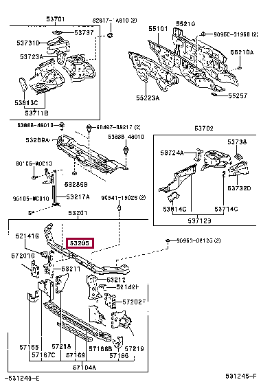 SUPPORT SUB-ASSY, RADIATOR, UPPER 53205-02090 (номер toyota 5320502090)