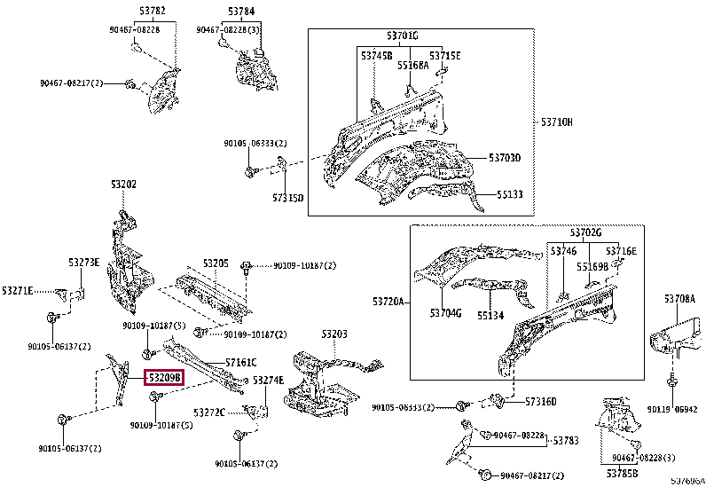 BRACE SUB-ASSY, HOOD LOCK SUPPORT 53209-60210 (номер toyota 5320960210)