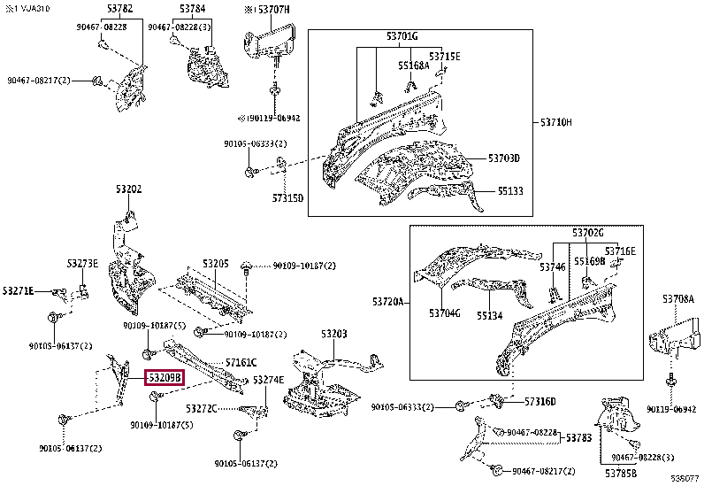 BRACE SUB-ASSY, HOOD LOCK SUPPORT 53209-60220 (номер toyota 5320960220)