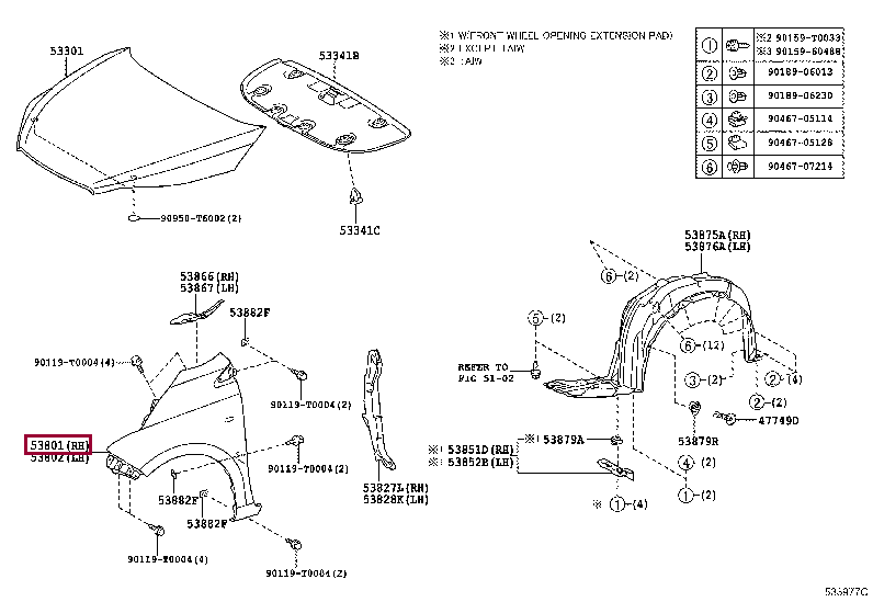 FENDER SUB-ASSY, FRONT RH 53801-0D010 (номер toyota 538010D010)
