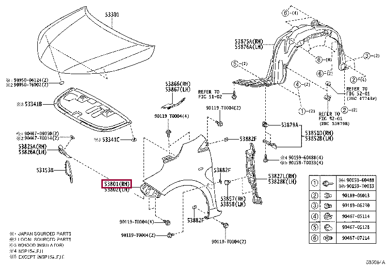 FENDER SUB-ASSY, FRONT RH 53801-0D170 (номер toyota 538010D170)