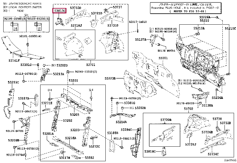 EXTENSION, FRONT FENDER, RH 53813-02120 (номер toyota 5381302120)