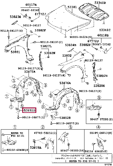PAD, FRONT WHEEL OPENING EXTENSION, RH 53851-12140 (номер toyota ...