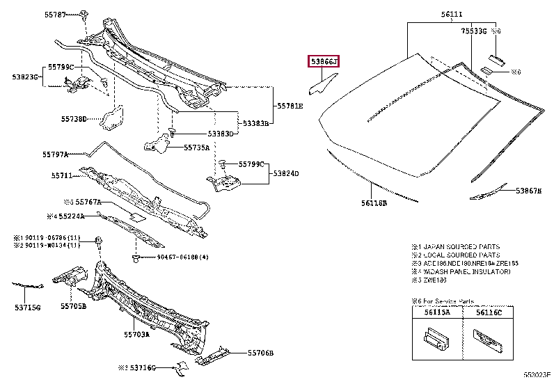 SEAL, FRONT FENDER TO COWL SIDE, RH 53866-02040 (номер toyota 5386602040)