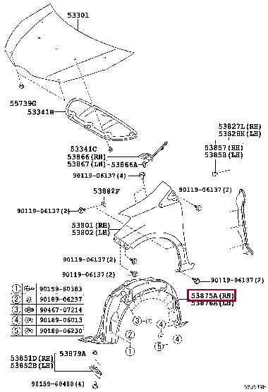 LINER, FRONT FENDER, RH 53875-0D430 (номер toyota 538750D430)