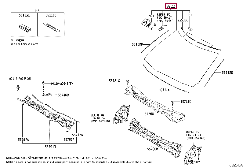 GLASS, WINDSHIELD 56101-0C240 (номер toyota 561010C240)
