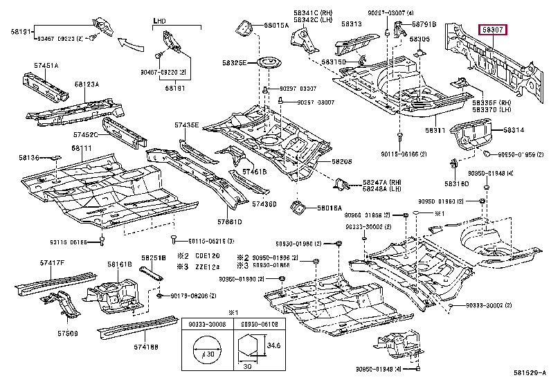 PANEL SUB-ASSY, BODY LOWER BACK 58307-02080 (номер toyota 5830702080)