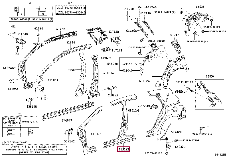 PILLAR, CENTER BODY, OUTER LH 61312-02251 (номер toyota 6131202251)