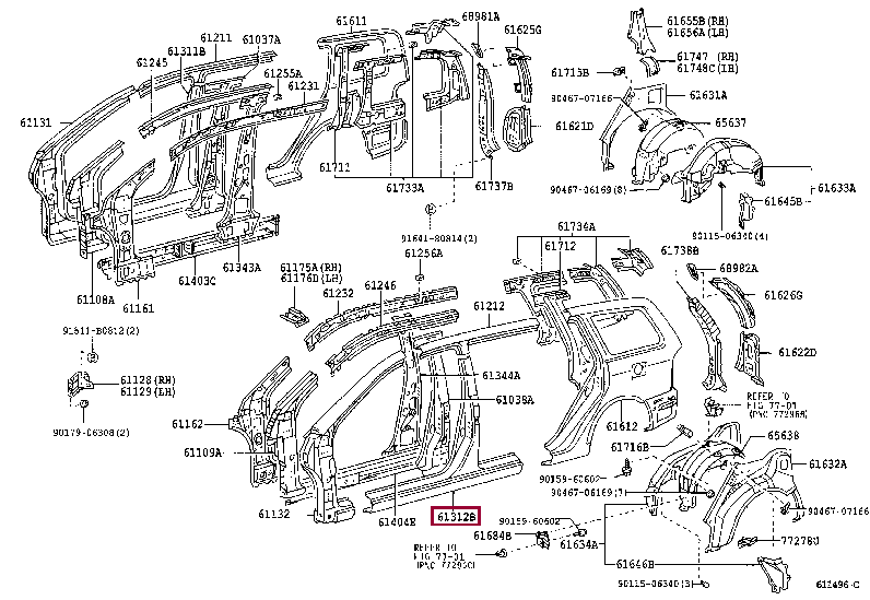 PILLAR, CENTER BODY, OUTER LH 61312-12370 (номер toyota 6131212370)