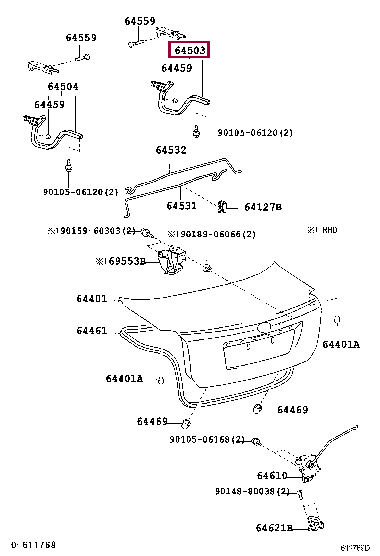 ARM SUB-ASSY, LUGGAGE COMPARTMENT DOOR HINGE, LH 64503-05020 (номер ...