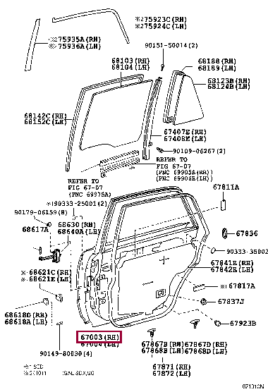 PANEL SUB-ASSY, REAR DOOR, RH 67003-43050 (номер toyota 6700343050)