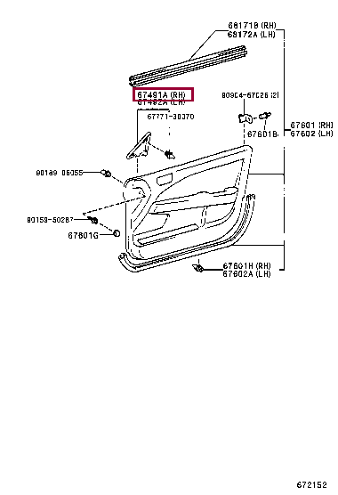 GARNISH, FRONT DOOR LOWER FRAME BRACKET, RH 67491-20310-C0 (номер ...
