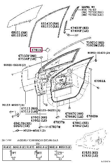 PAD, FRONT DOOR SILENCER 67811-12190 (номер toyota 6781112190)