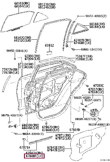 WEATHERSTRIP, REAR DOOR, NO.2 LH 67888-33030 (номер toyota 6788833030)