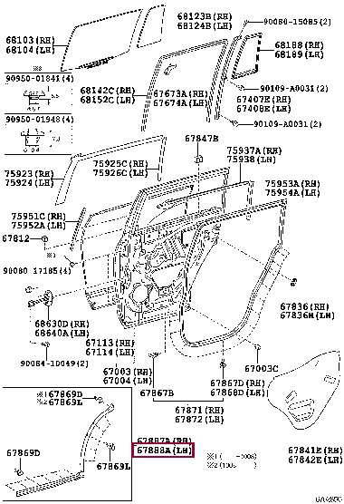 WEATHERSTRIP, REAR DOOR, NO.2 LH 67888-48020 (номер toyota 6788848020)