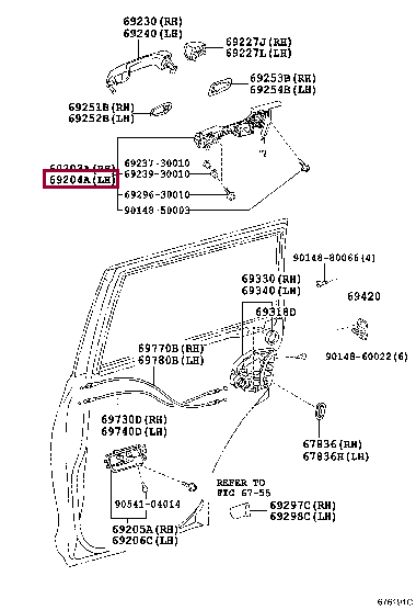 FRAME SUB-ASSY, REAR DOOR OUTSIDE HANDLE, LH 69204-60070 (номер toyota ...