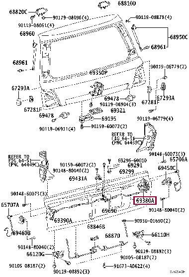 LOCK ASSY, TAIL GATE, LOWER RH 69380-60071 (номер toyota 6938060071)