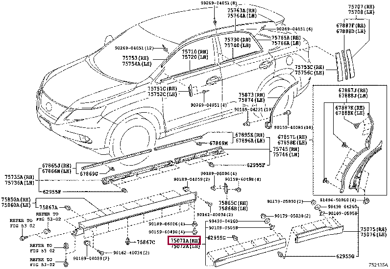 Молдинг перед правой двери хром 75071-48060 (номер toyota 7507148060)