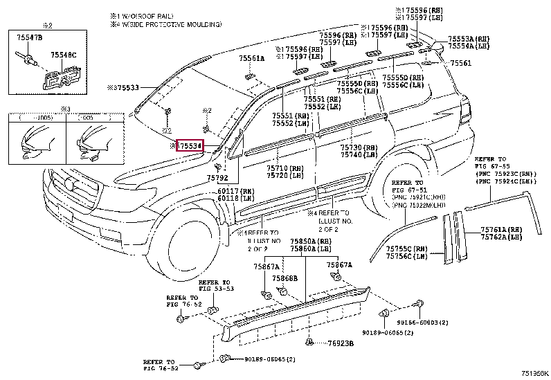 Молдинг lc200 левый/moulding, 75534-60080 (номер toyota 7553460080)