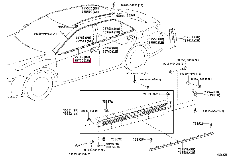 Молдинг двери передней левой 75720-06130 (номер toyota 7572006130)