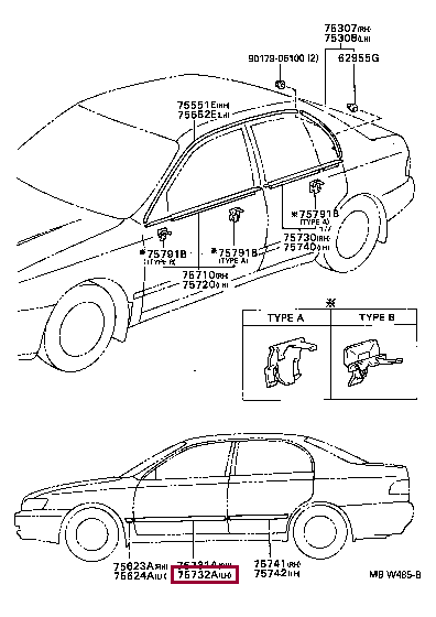 MOULDING, FRONT DOOR, OUTSIDE LH 75732-20570 (номер toyota 7573220570)
