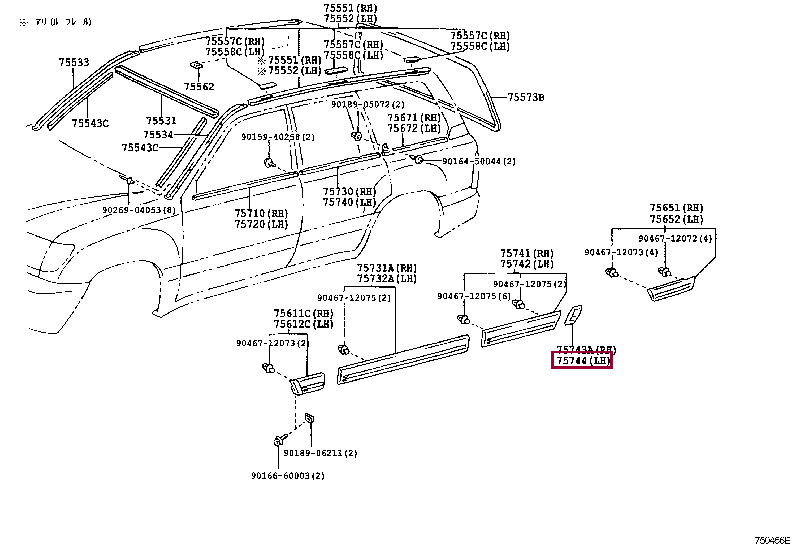 MOULDING, REAR DOOR, OUTSIDE UPPER REAR LH 75744-60010-D0 (номер toyota ...