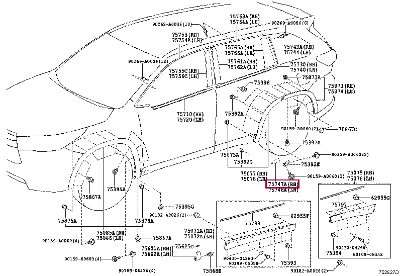 Наклейка антигравийная двери задней правой 75747-0E010 (номер toyota ...