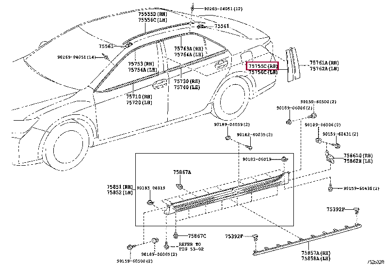 Молдинг рамки двери вертикальный 75755-33050 (номер toyota 7575533050)