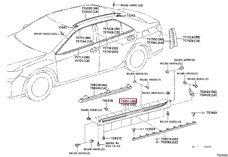 Порог пластиковый правый 75851-33100 (номер toyota 7585133100)